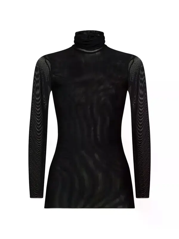 BLANCA VITA Turtleneck Sheer-finish Long-sleeve Top - Black