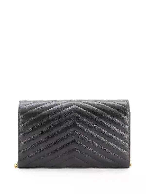 Saint Laurent Classic Monogram Wallet On Chain Matelasse Chevron Leather Medium Crossbody Bag