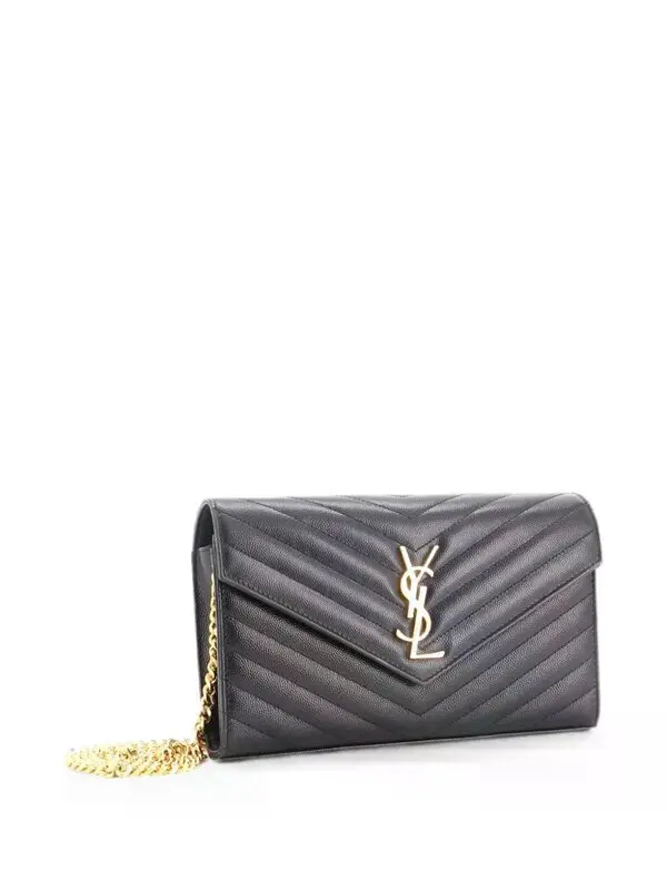 Saint Laurent Classic Monogram Wallet On Chain Matelasse Chevron Leather Medium Crossbody Bag