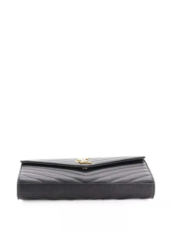 Saint Laurent Classic Monogram Wallet On Chain Matelasse Chevron Leather Medium Crossbody Bag