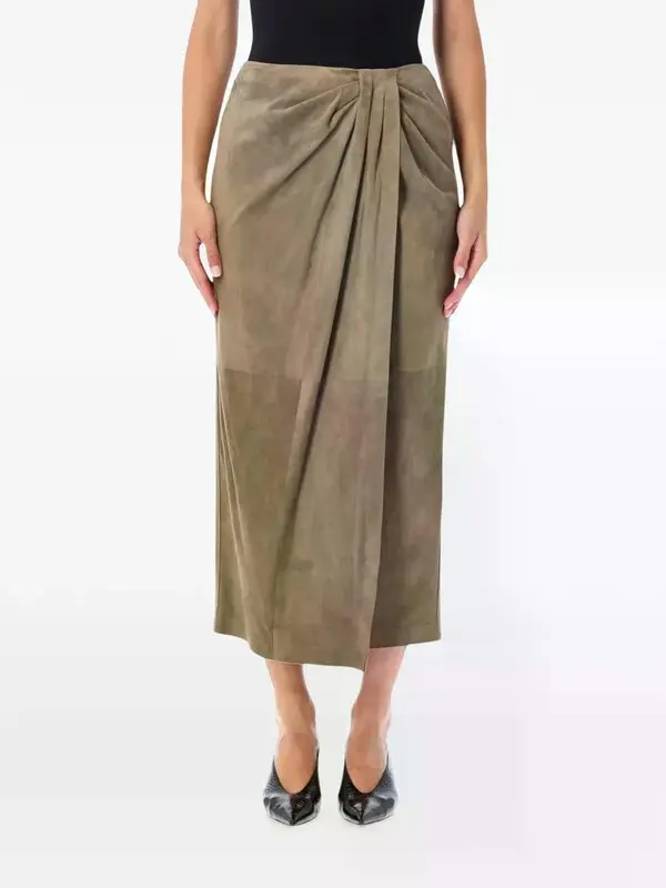 Ralph Lauren Draped Calf Suede Midi Skirt - Neutrals