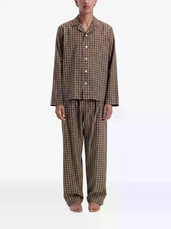 TEKLA Checked Cotton Pajamas - Brown