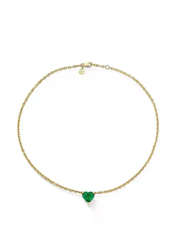 LOGAN HOLLOWELL Emerald Heart Choker Necklace - Gold