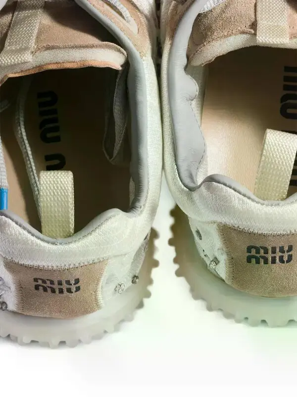 Miu Miu Bubble Embroidered Technical Fabric And Suede Sneakers