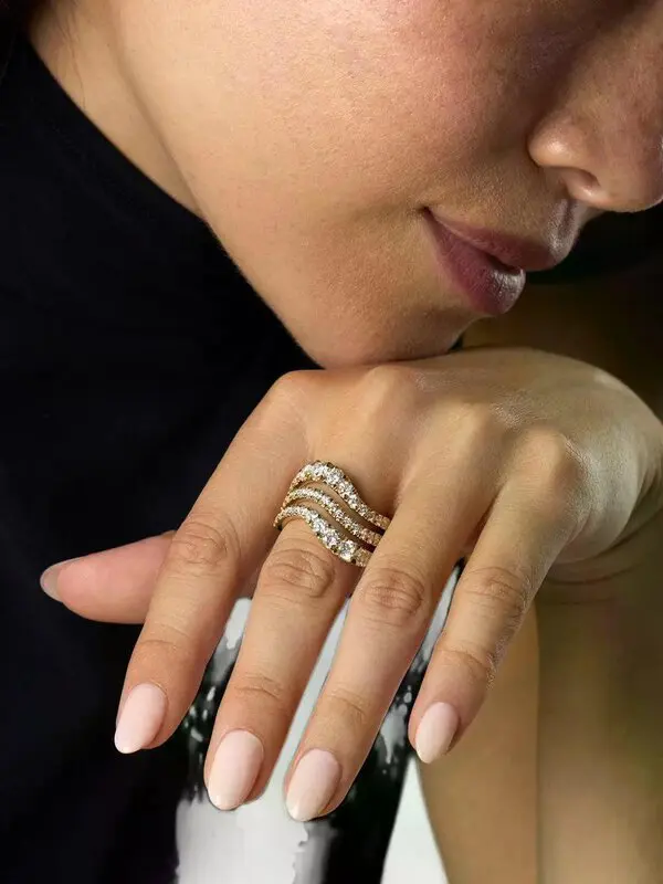 Melissa Kaye 18k Yellow Diamond Wave Ring - Gold