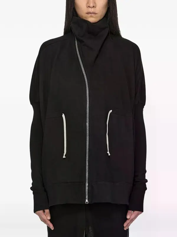 Rick Owens Asymmetric Zip Funnel Neck Sweatshirt - Black