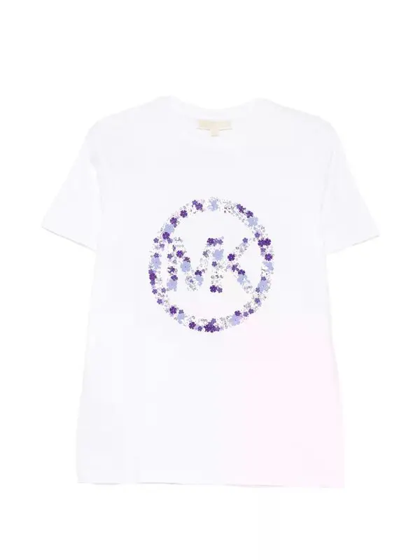 Michael Kors Sequin-embellished Floral-logo T-shirt - White