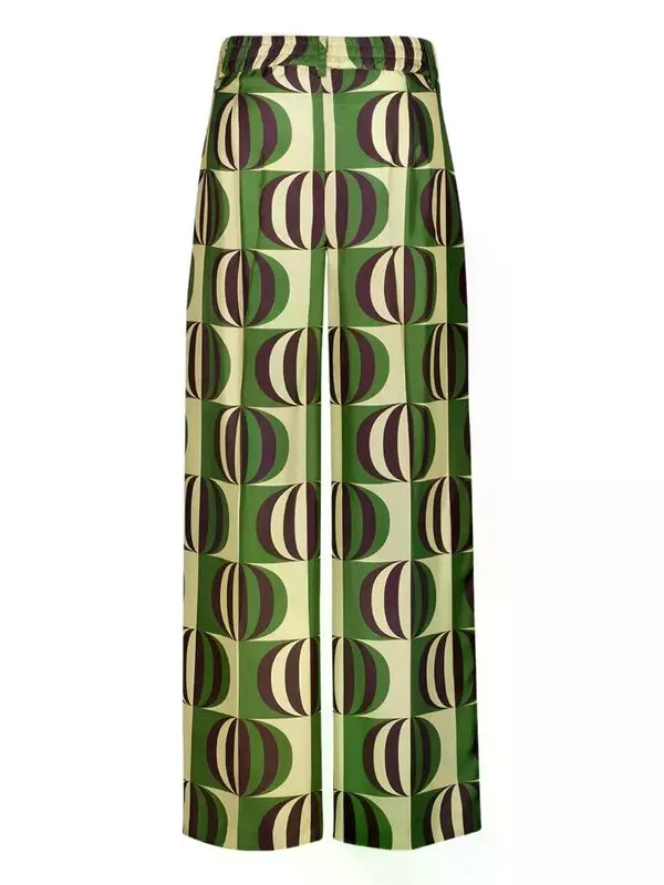 PAULA Patterned Silk Geometric Print Trousers - Green