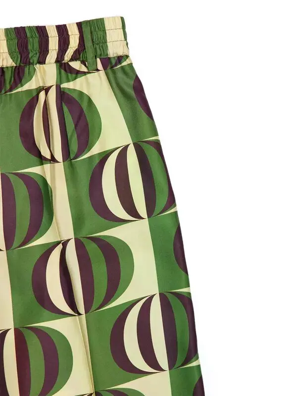 PAULA Patterned Silk Geometric Print Trousers - Green