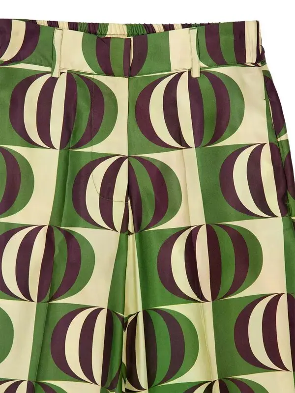 PAULA Patterned Silk Geometric Print Trousers - Green