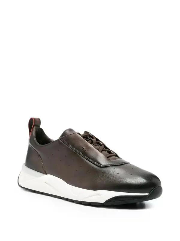 Santoni Perforated Detail Leather Sneakers - Brown