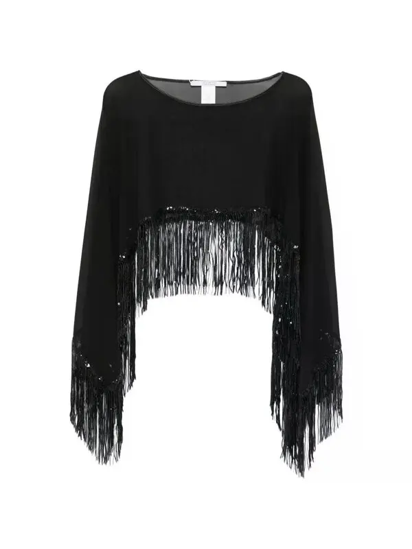 DE SANTIS Sequin Embellished Fringed Cape