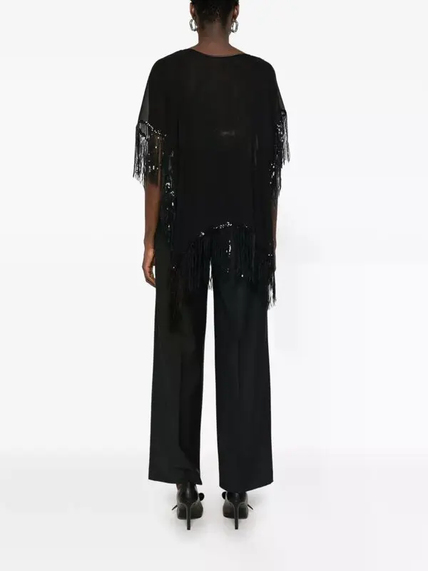 DE SANTIS Sequin Embellished Fringed Cape