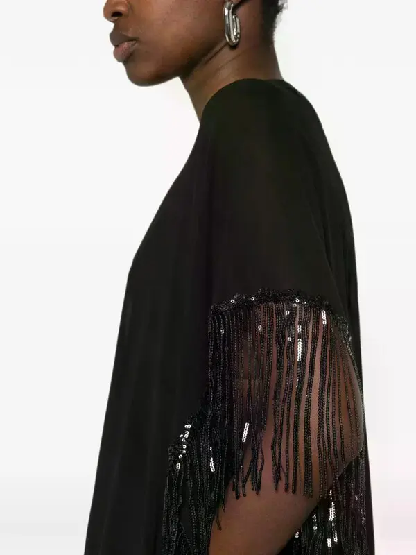 DE SANTIS Sequin Embellished Fringed Cape