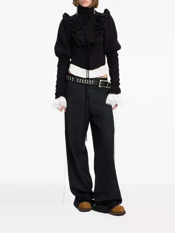 ANN DEMEULEMEESTER Ruffled-detail Cable-knit Sweater - Black