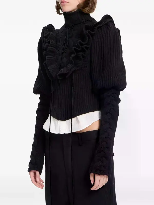 ANN DEMEULEMEESTER Ruffled-detail Cable-knit Sweater