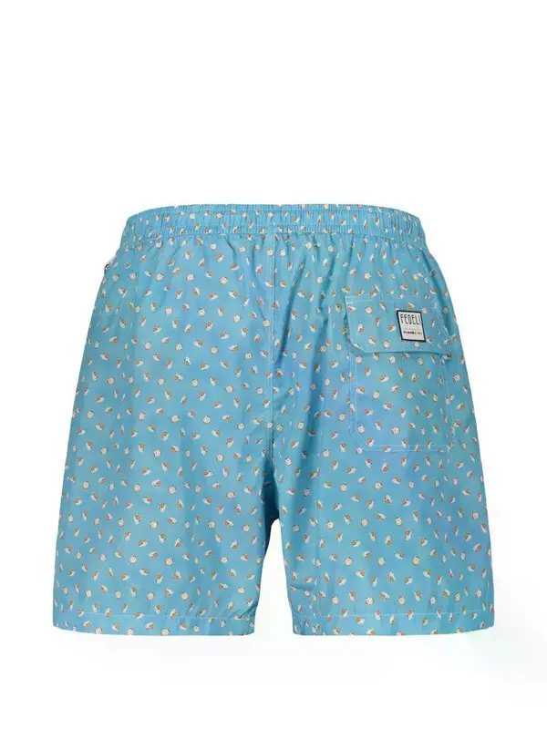 Fedeli Hedgehog-print Drawstring Swim Shorts - Blue