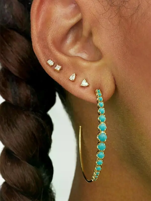 JENNIFER MEYER Graduated Turquoise Hoop Earrings - Gold