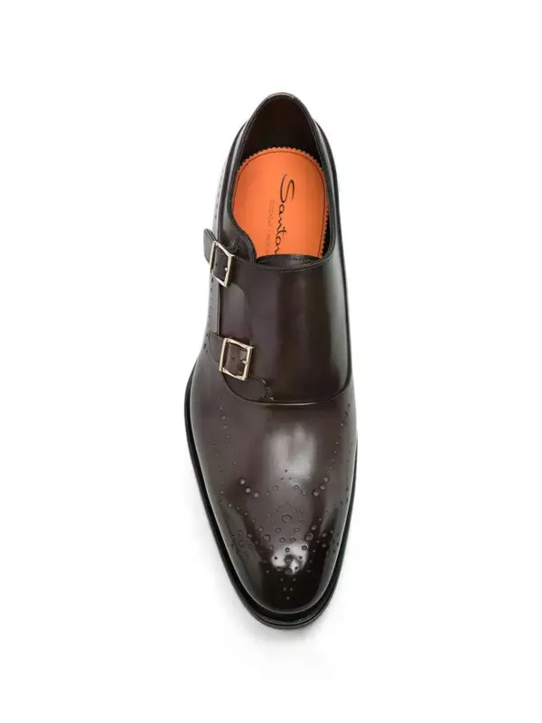 Santoni Brogue-detail Double-strap Monk Shoes