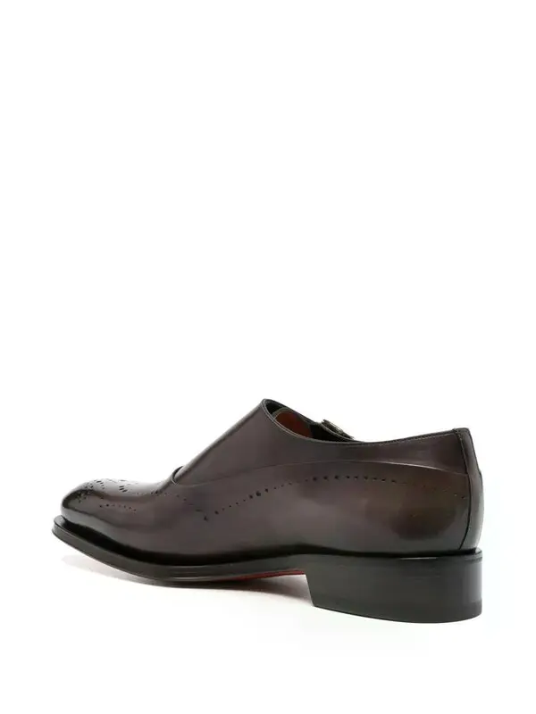 Santoni Brogue Detail Double Strap Monk Shoes