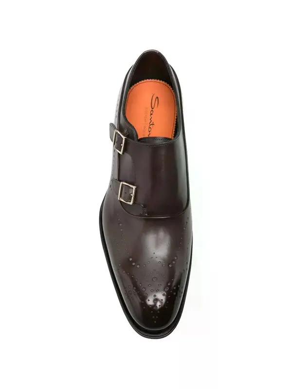Santoni Brogue Detail Double Strap Monk Shoes