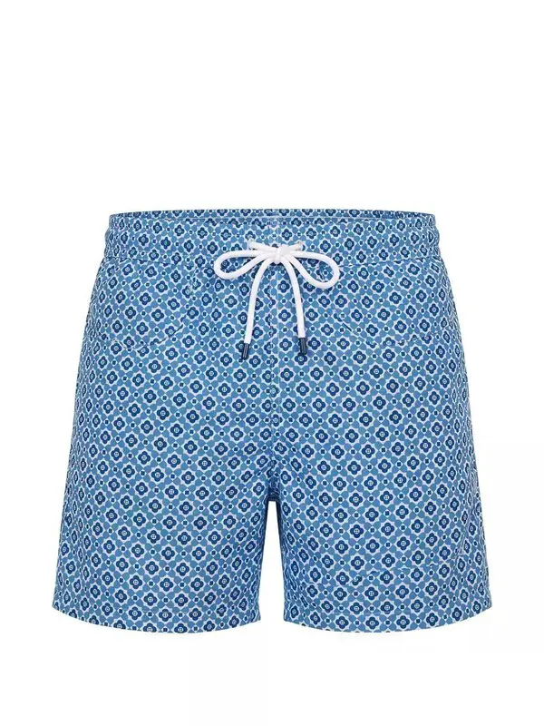 Fedeli Geometric-print Drawstring Swim Shorts - Blue