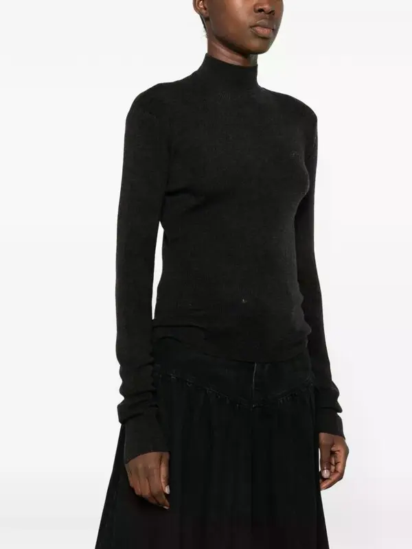 GANNI Ribbed-knit High-neck Sweater With Embroidered Logo