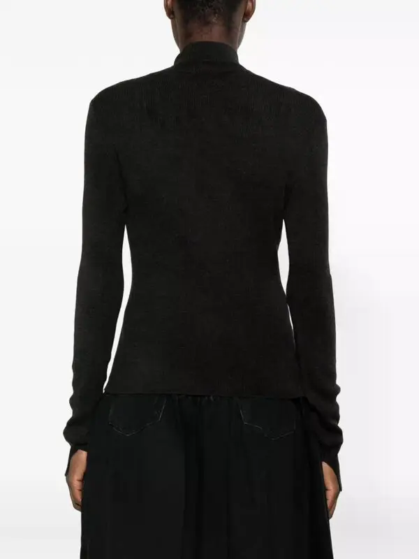 GANNI Ribbed-knit High-neck Sweater With Embroidered Logo