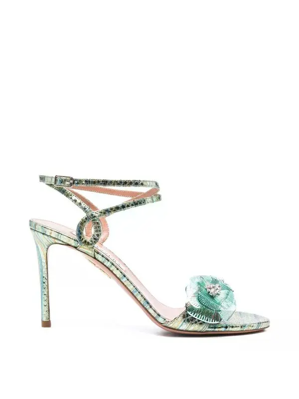 AQUAZZURA Floral Appliqué Snakeskin-effect Heeled Sandals
