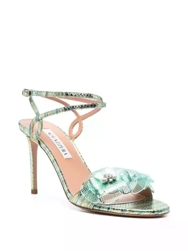 AQUAZZURA Floral Appliqué Snakeskin-effect Heeled Sandals