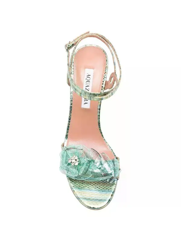 AQUAZZURA Floral Appliqué Snakeskin-effect Heeled Sandals