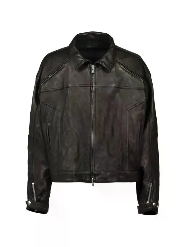 FILTH Zip-up Panelled Leather Biker Jacket