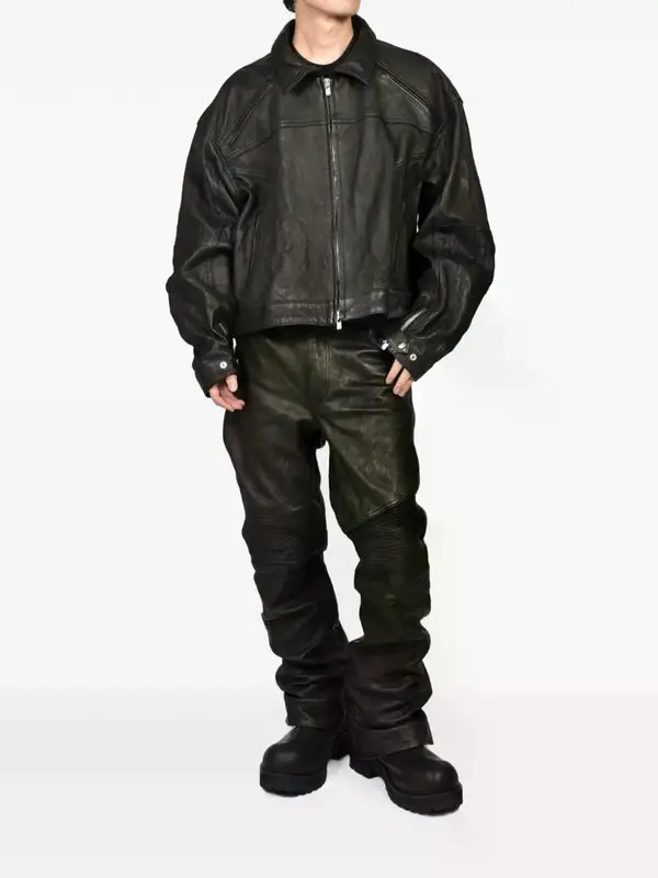 FILTH Zip-up Panelled Leather Biker Jacket