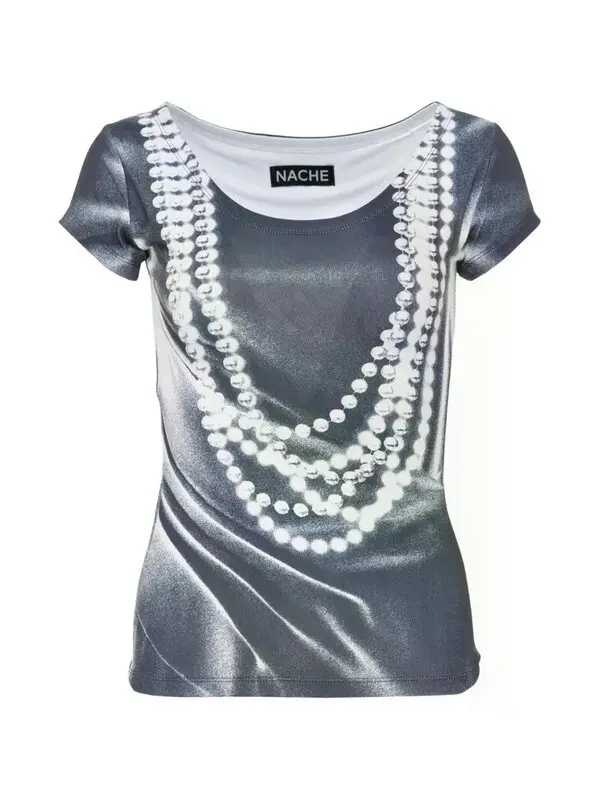 NACHE Pearl-print Scoop-neck T-shirt