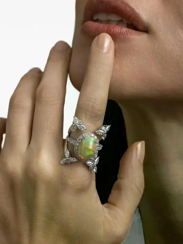 Yeprem Reign Supreme Opal And Diamond Ring - Silver