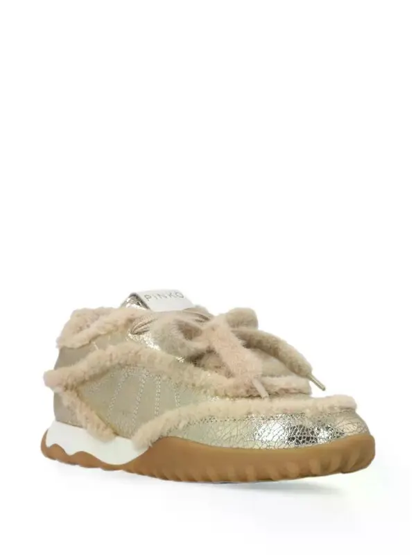 Pinko Shearling-trim Cracked-effect Sneakers