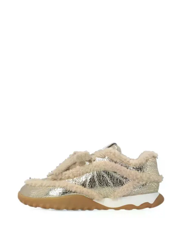 Pinko Shearling-trim Cracked-effect Sneakers