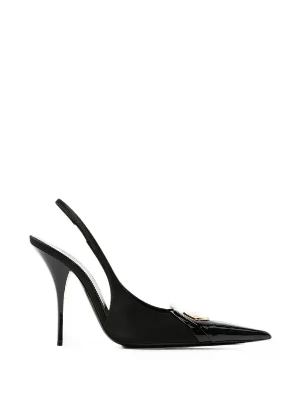 Saint Laurent Slingback Pumps In Patent Leather And Satin