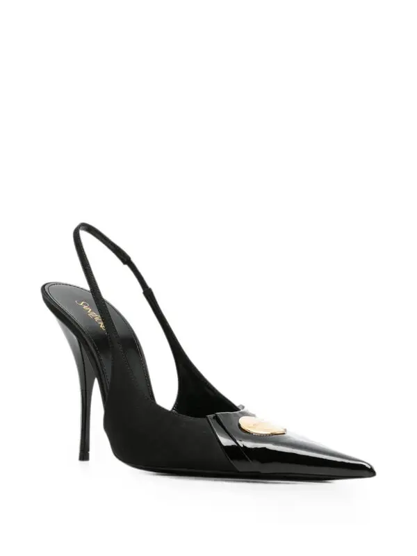 Saint Laurent Slingback Pumps In Patent Leather And Satin