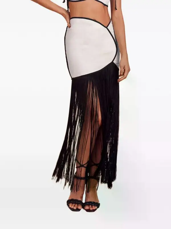 Azulu Joelle Fringe Trim Maxi Skirt - White