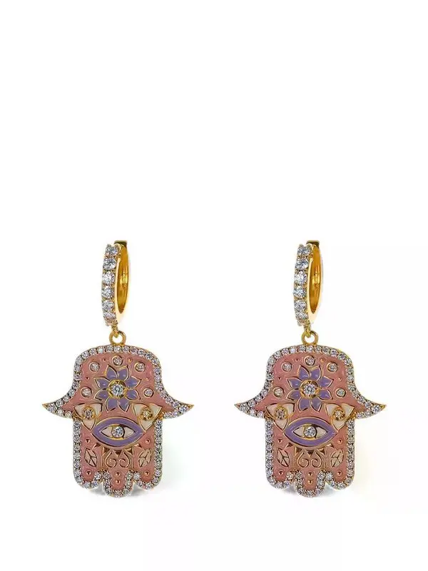 BUDDHA MAMA Diamond Hamsa Huggie Earrings