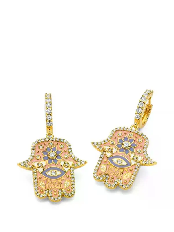BUDDHA MAMA Diamond Hamsa Huggie Earrings