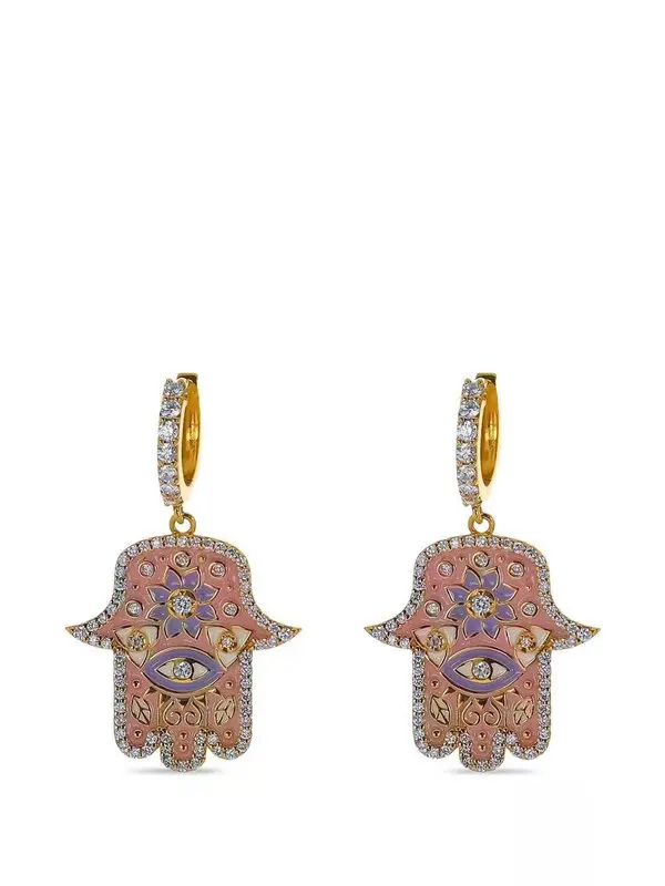 BUDDHA MAMA Diamond Hamsa Enamel Drop Earrings - Gold