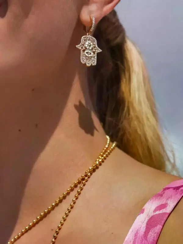 BUDDHA MAMA Diamond Hamsa Enamel Drop Earrings