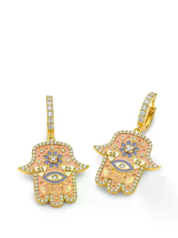 BUDDHA MAMA Diamond Hamsa Enamel Drop Earrings