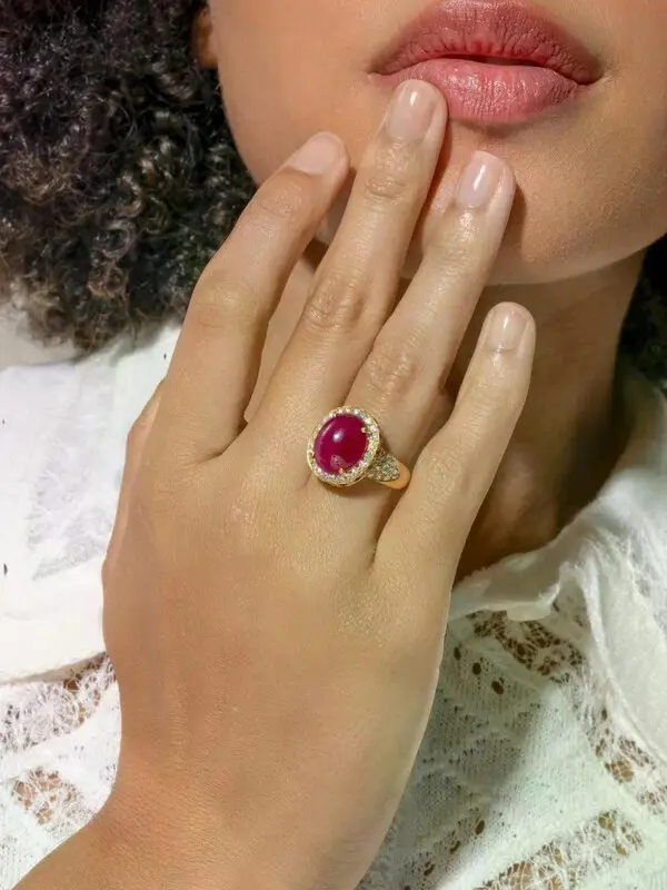 ALEXANDER LAUT Ruby And Diamond Halo Ring