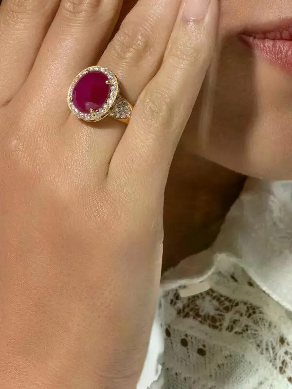 ALEXANDER LAUT Ruby And Diamond Halo Ring