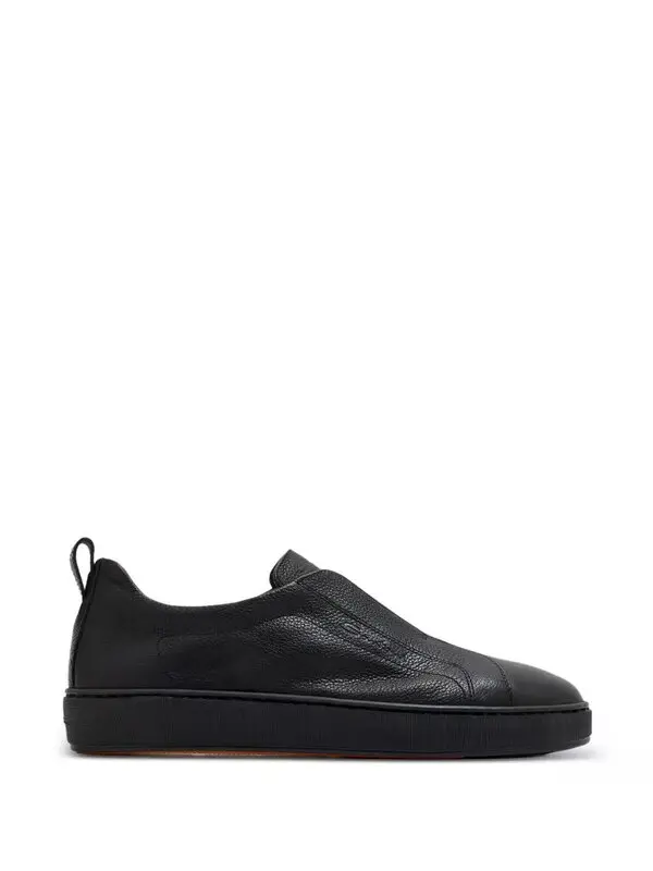 Santoni Grainy Leather Slip-on Sneakers - Black