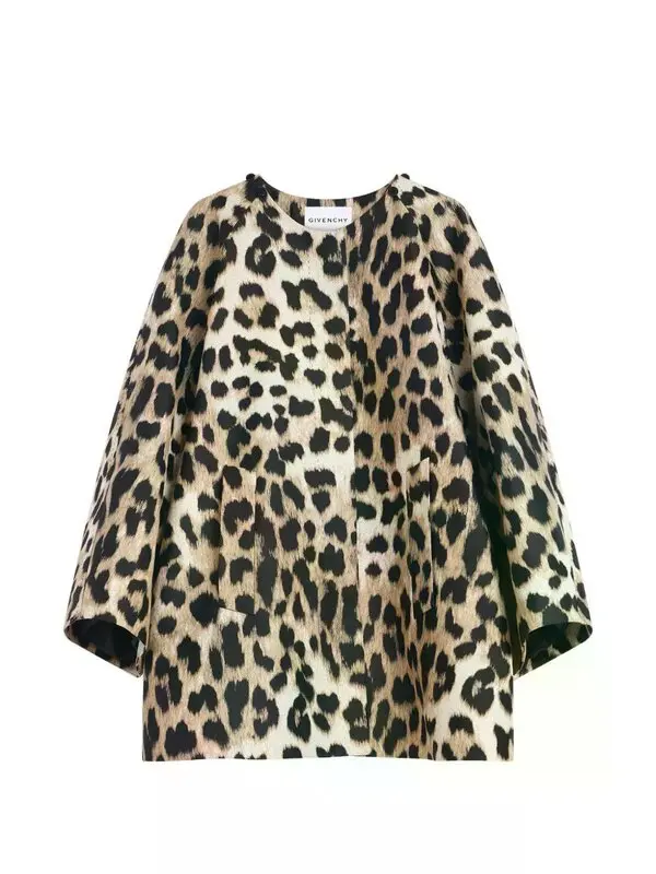 Givenchy Cocoon Coat In Leopard Jacquard With Scarf