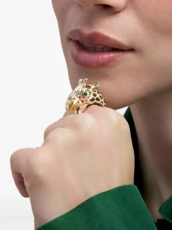 David Webb Giraffe Head Ring With Emeralds And Diamonds